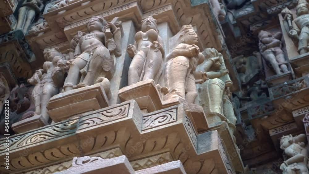 Outer Wall Of Hindu Temple With Kamasutra Sculptures In Khajuraho ...