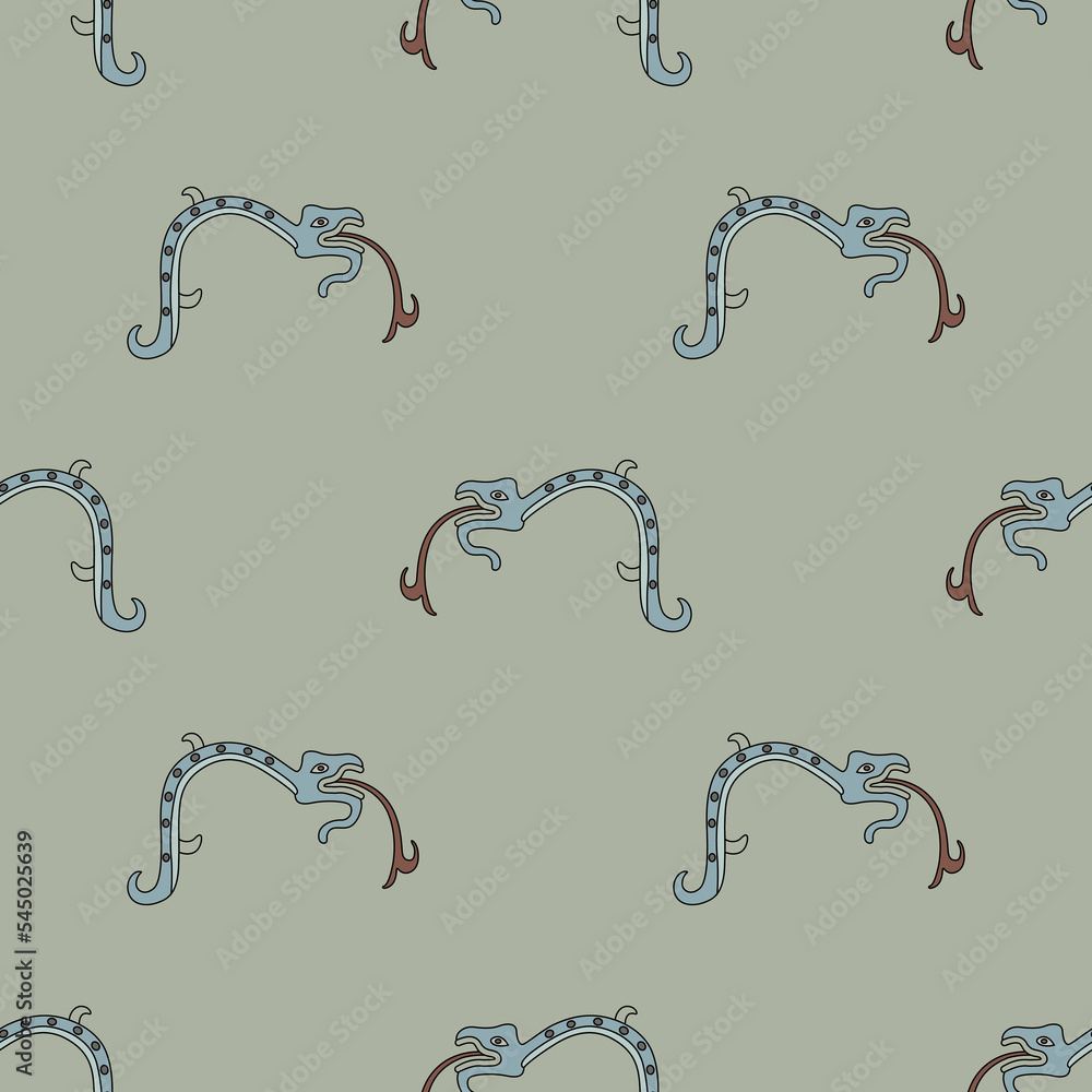 Seamless animal ethnic pattern with fantastic snakes. Ancient Mexican ...