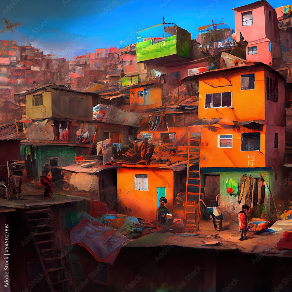 Colorful and vibrant overpopulated favela shantytown and the ...