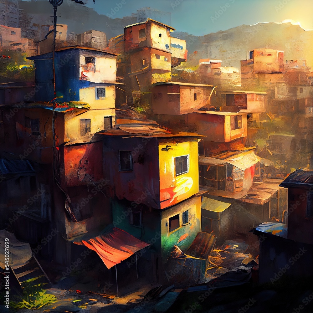 Colorful and vibrant overpopulated favela shantytown and the ...