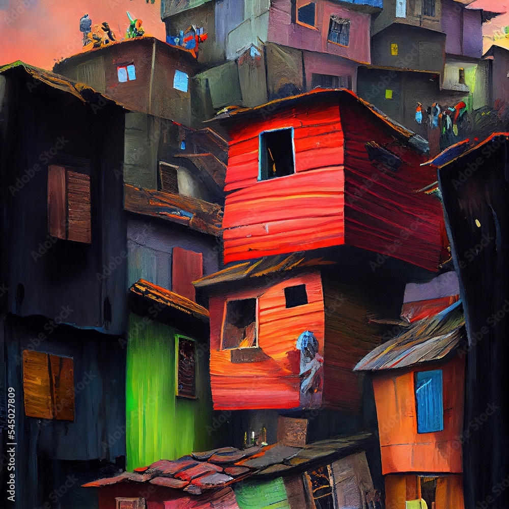 Colorful and vibrant overpopulated favela shantytown and the ...