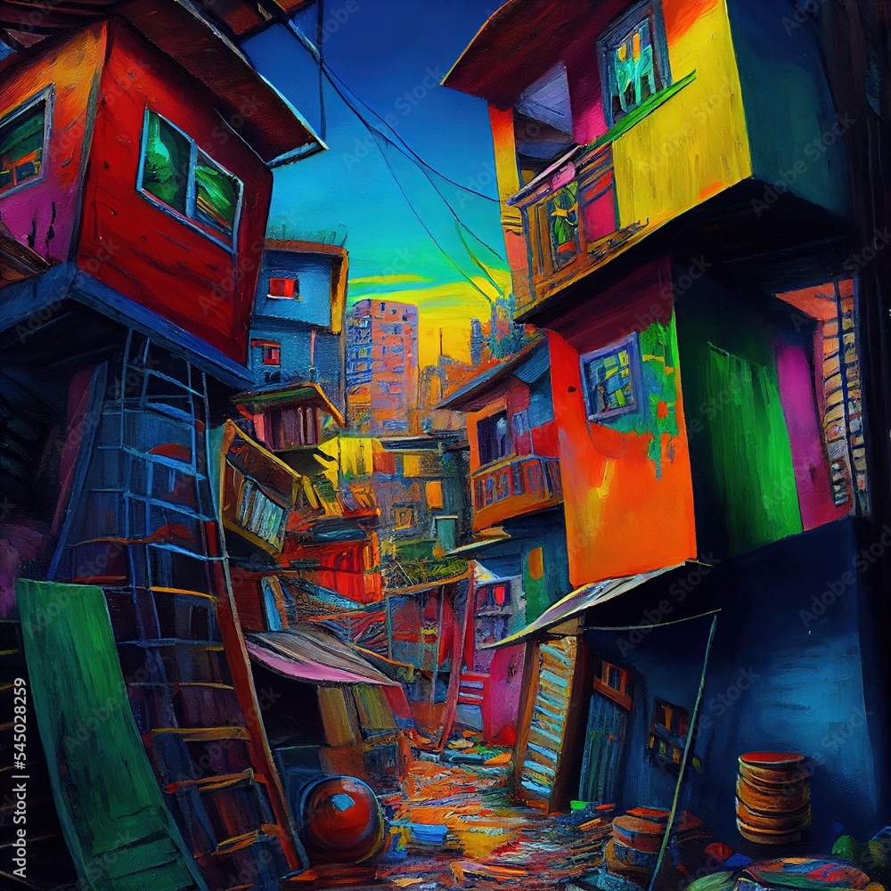 Colorful and vibrant overpopulated favela shantytown and the ...