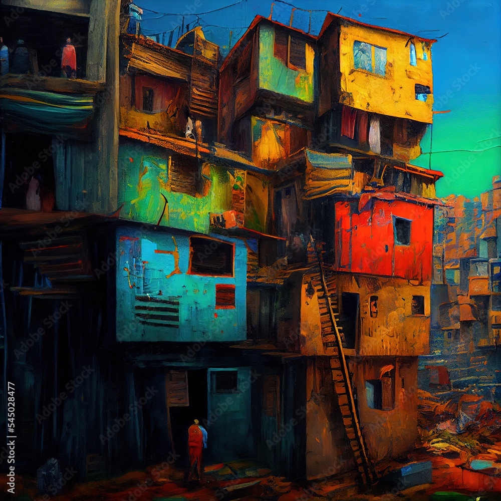 Colorful and vibrant overpopulated favela shantytown and the ...
