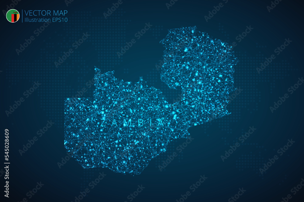 Map of Zambia modern design with abstract digital technology mesh ...