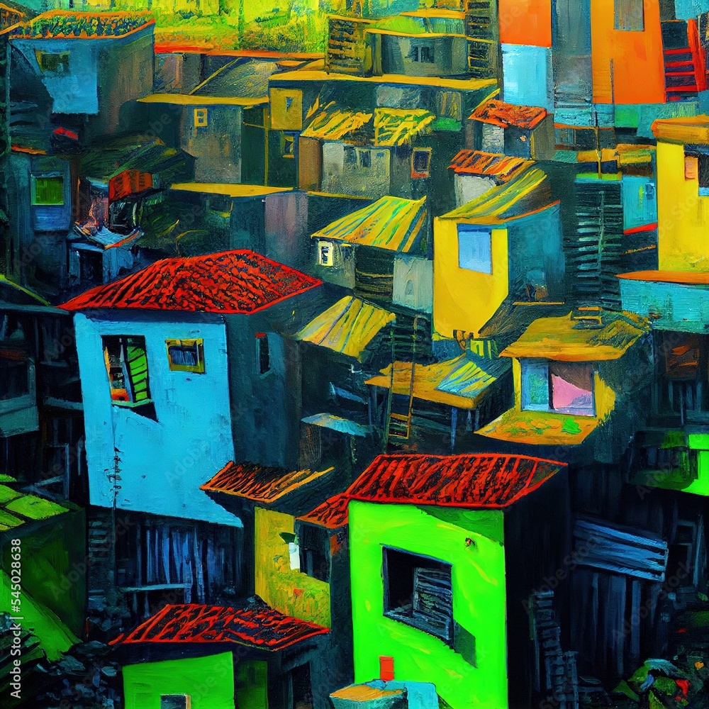 Colorful and vibrant overpopulated favela shantytown and the ...