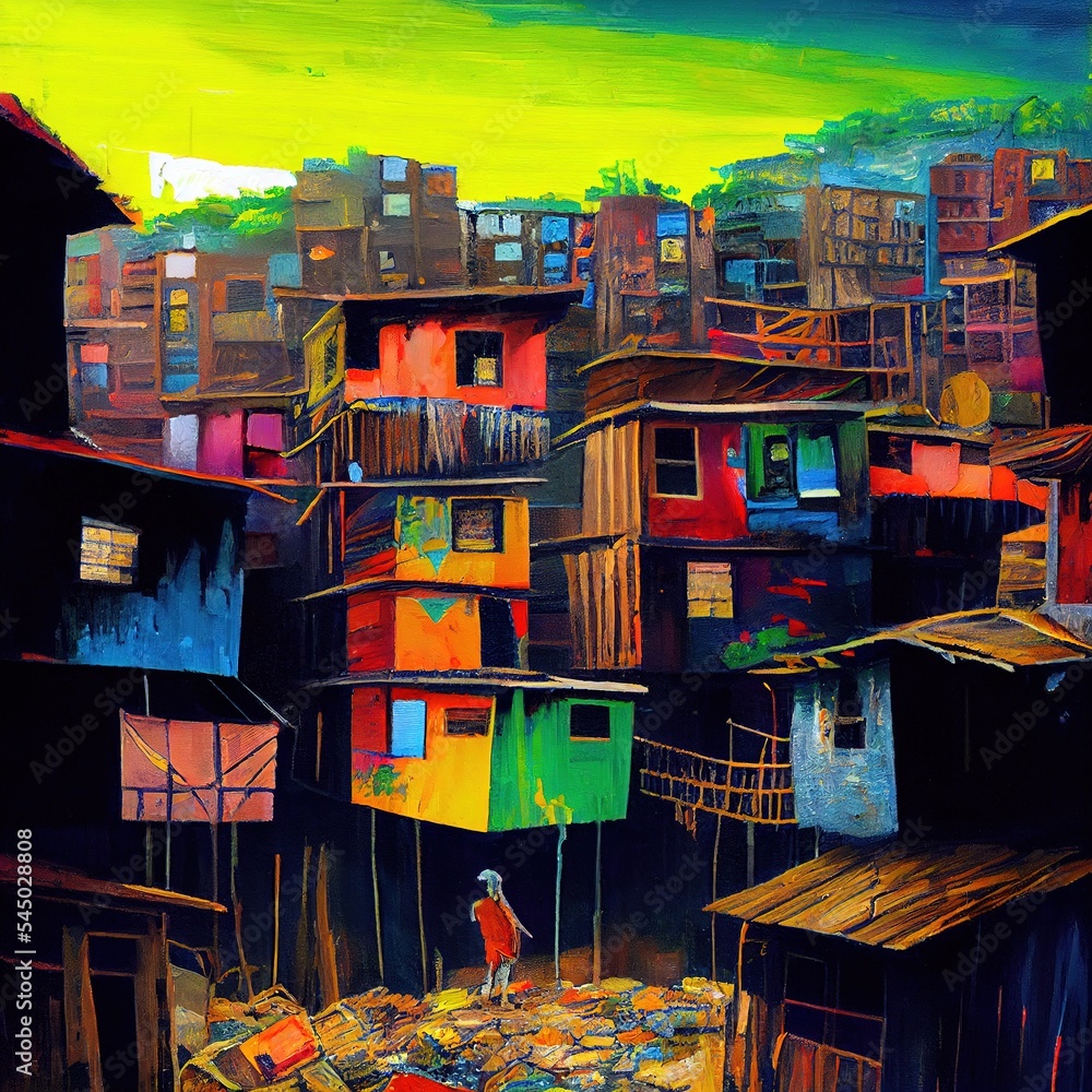 Colorful and vibrant overpopulated favela shantytown and the ...