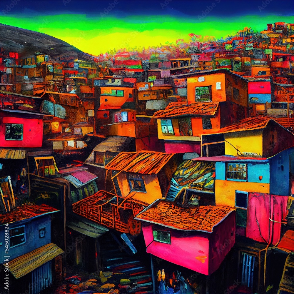 Colorful and vibrant overpopulated favela shantytown and the ...