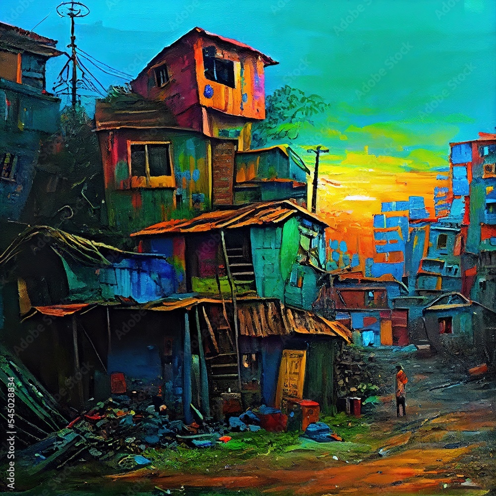 Colorful and vibrant overpopulated favela shantytown and the ...