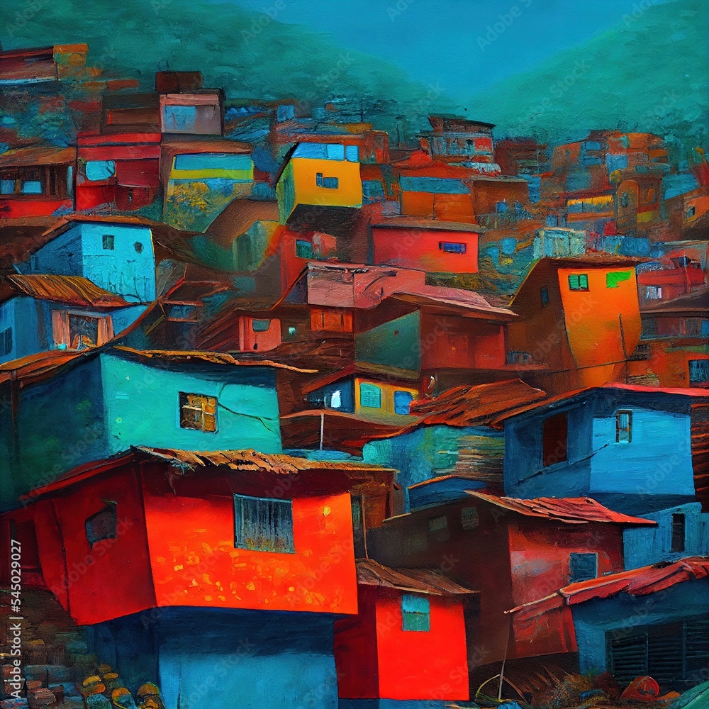 Colorful and vibrant overpopulated favela shantytown and the ...