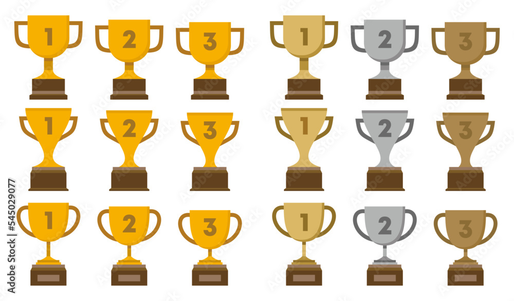 Collection of trophies for first, second and third place winners with ...