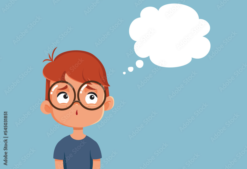 Sad Little Boy with Thinking Bubble Vector Cartoon Illustration. Cute ...