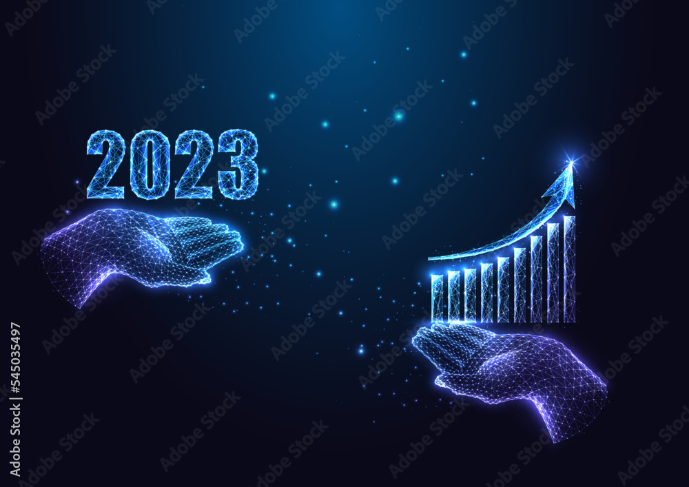 2023 business growth planning, investment goals with hands holding 2023 ...