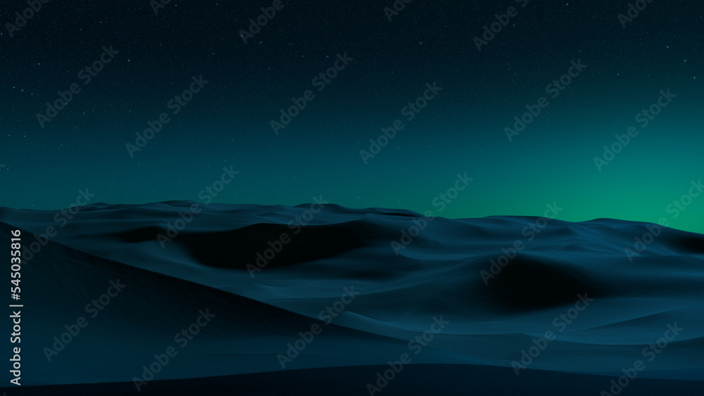 Night Landscape, with Desert Sand Dunes. Surreal Contemporary ...