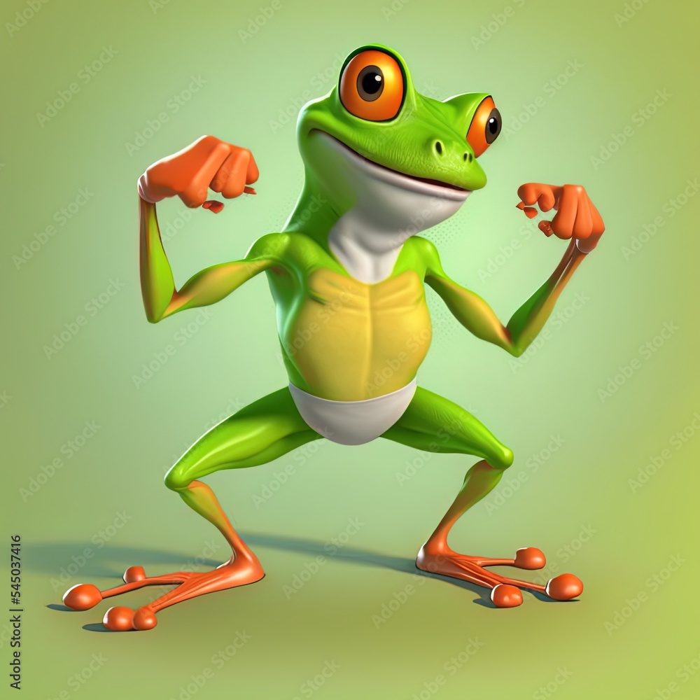 frog cartoon doing a power pose, 3d illustration Stock Illustration ...