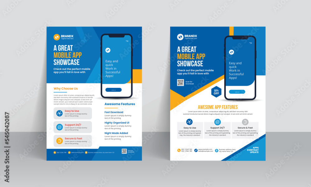 Mobile app promotion flyer brochure cover template with creative layout ...