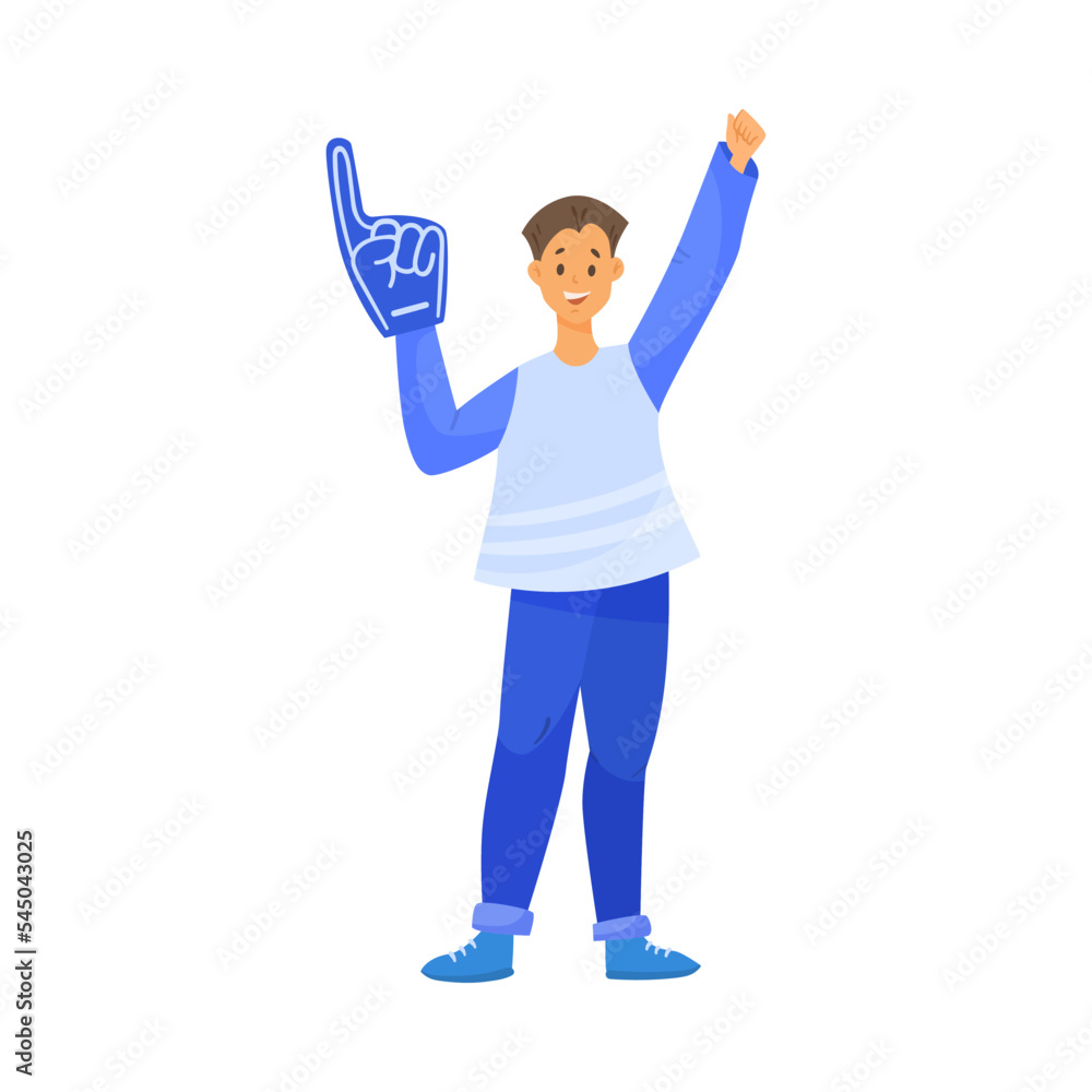 Happy football male fan with foam finger cartoon illustration. Man ...