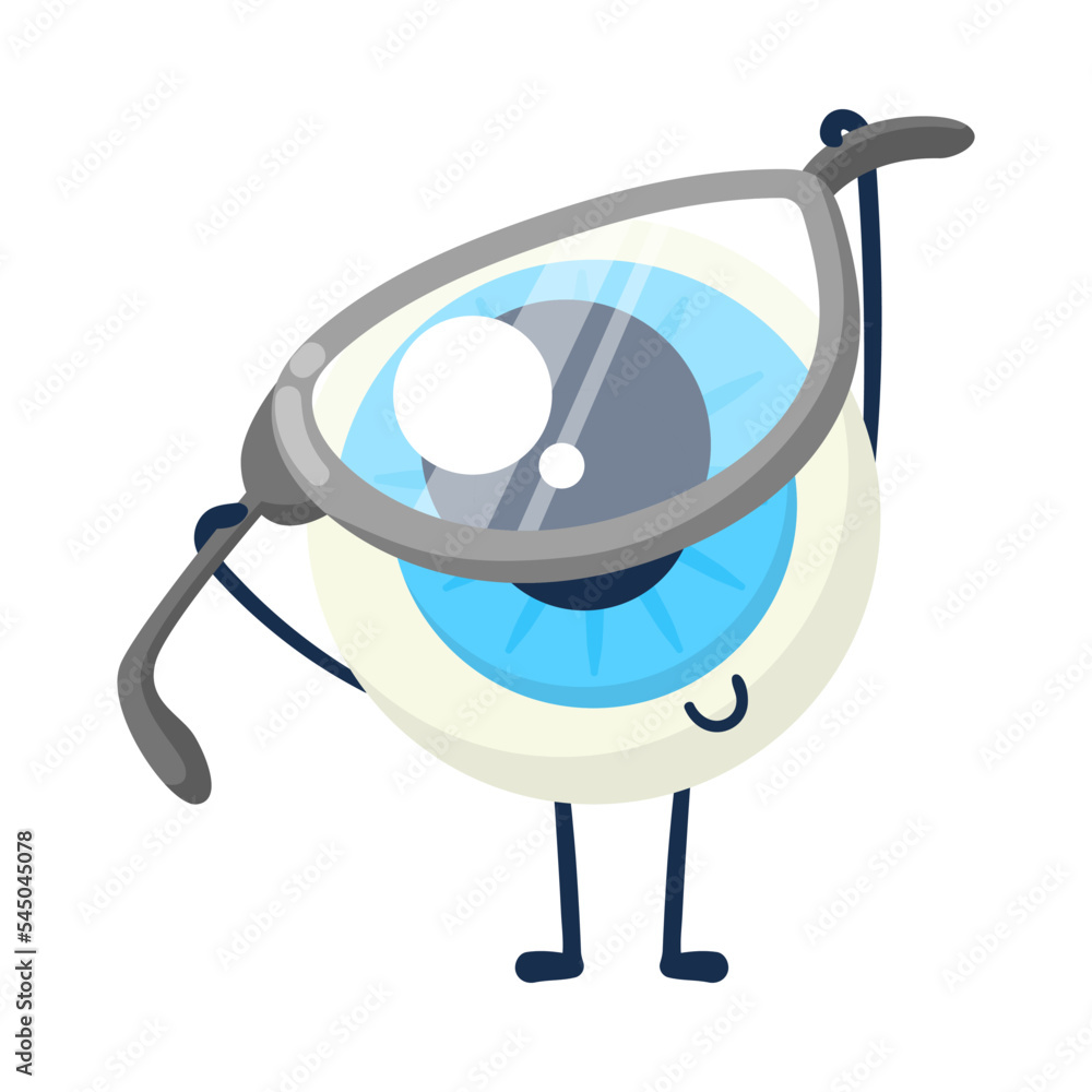 Cute eyeball character wearing eyeglasses cartoon illustration. Happy ...