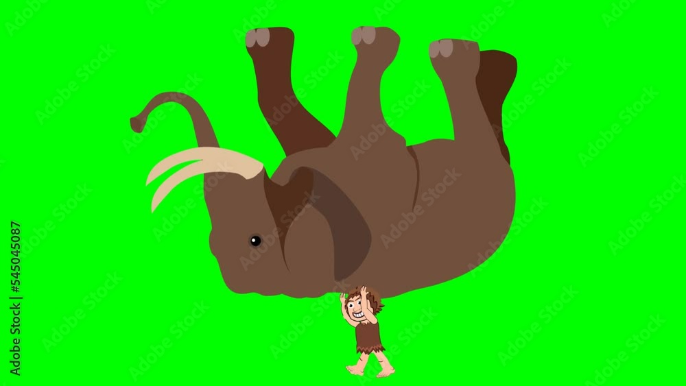 Caveman lift up a stone axe on his shoulders walking loop 2d animation ...