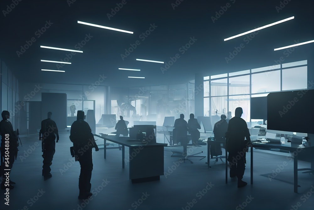 Interior of a heavily guarded building, government headquarters ...