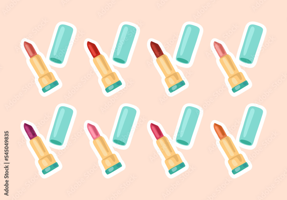 Lipstick sticker set. Vector illustrations of rouge in different shades ...