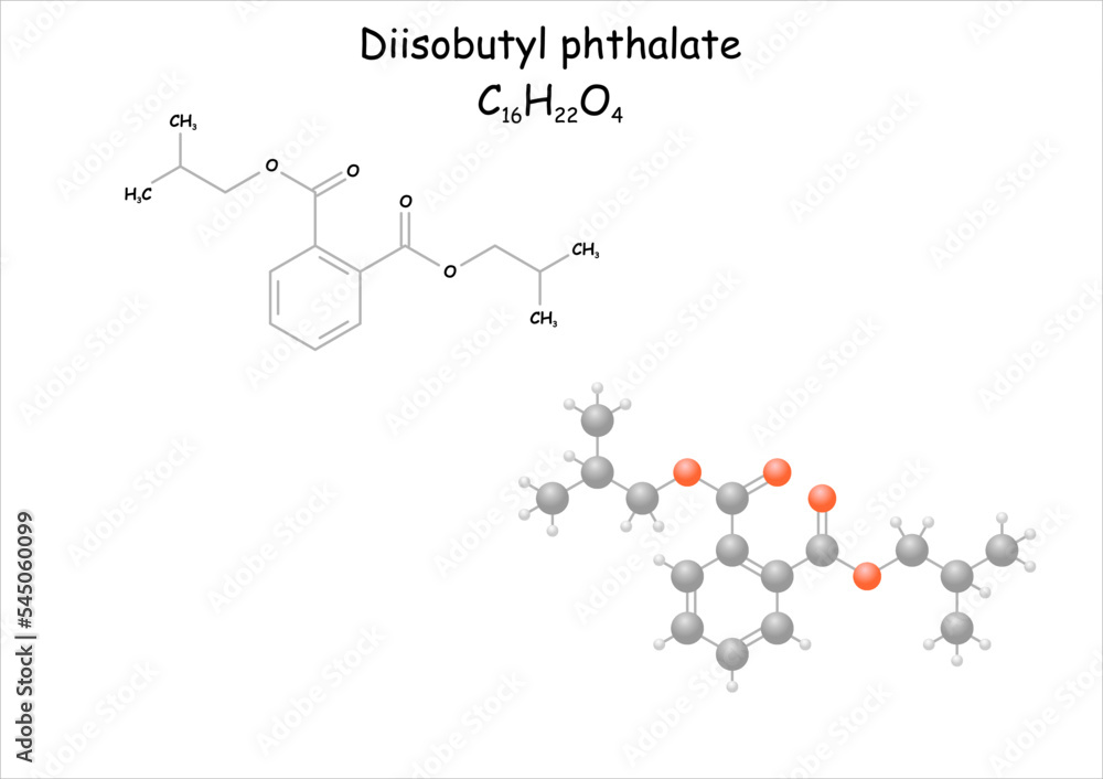 Stylized molecule model/structural formula of diisobutyl phthalate ...