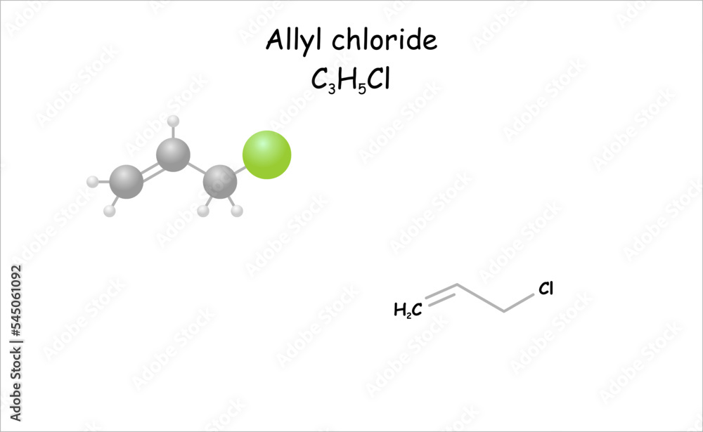 Stylized molecule model/structural formula of allyl chloride. Stock ...