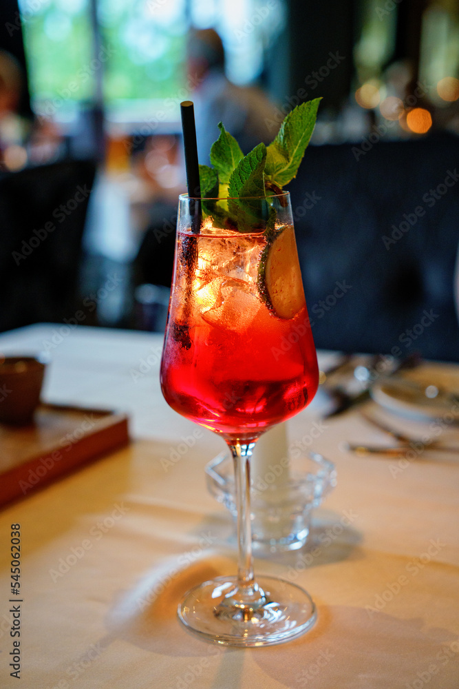 classic aperol cocktail at the bar, Classic italian aperol spritz ...