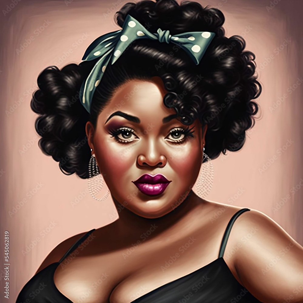 Black Plus Size Pin Up Model In Vintage Style Created Using Midjourney And Photoshop