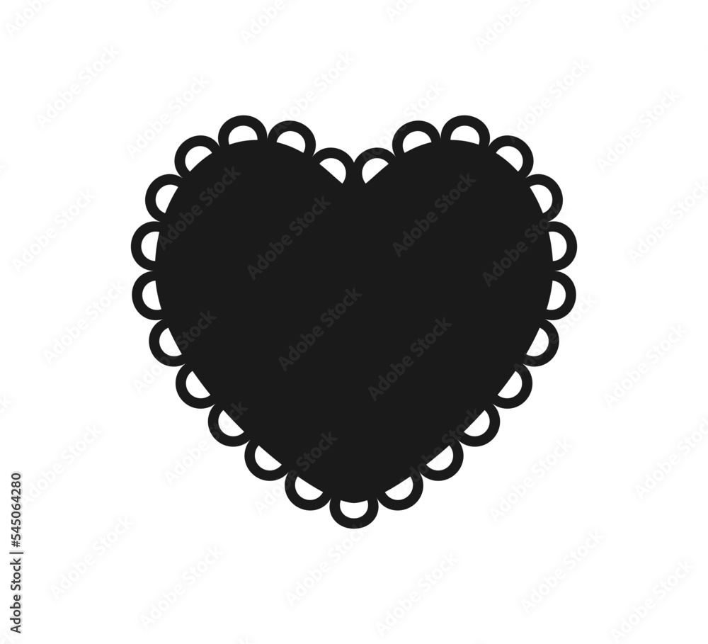 Scalloped edge heart shape. Simple heart scalloped border. Fabric laces ...
