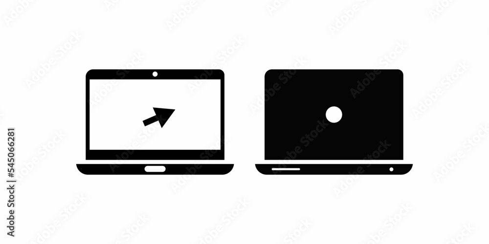 Laptop with pointer or cursor icon with front and back view of laptop ...