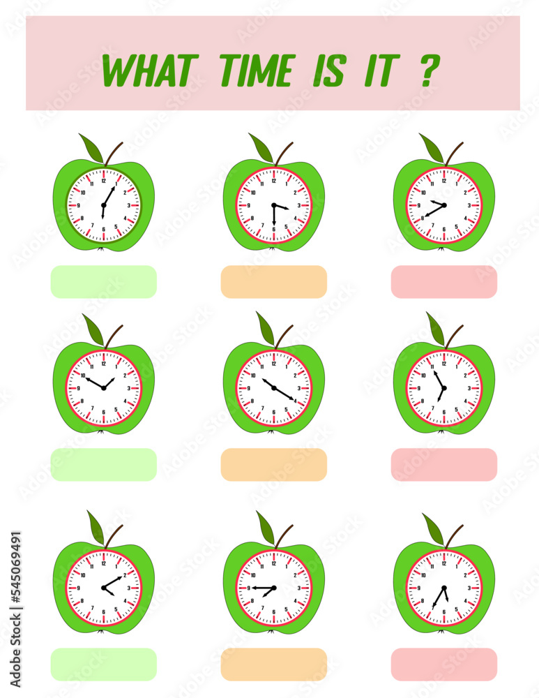 Vetor de What time is it. Learning time on the clock. Educational ...