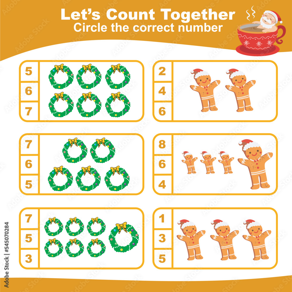 Counting game basic math with Christmas theme for kids. Let’s counting ...
