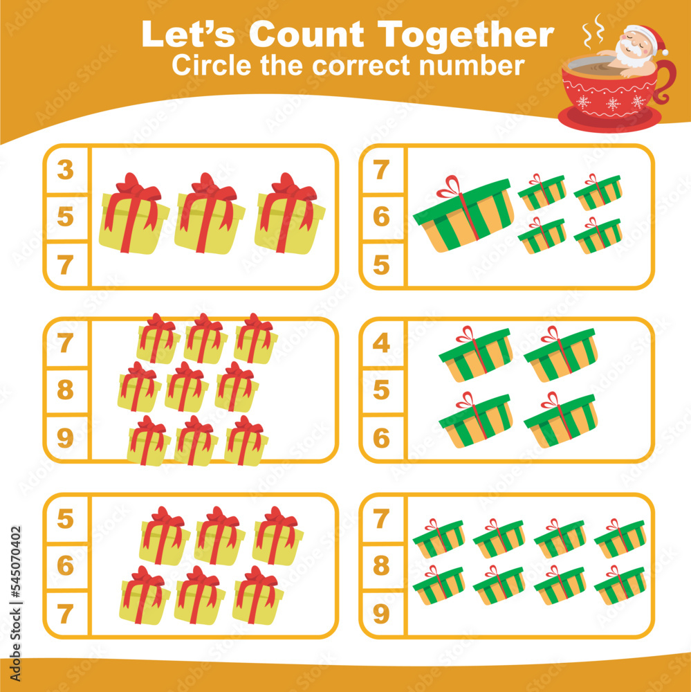 Counting game basic math with Christmas theme for kids. Let’s counting ...