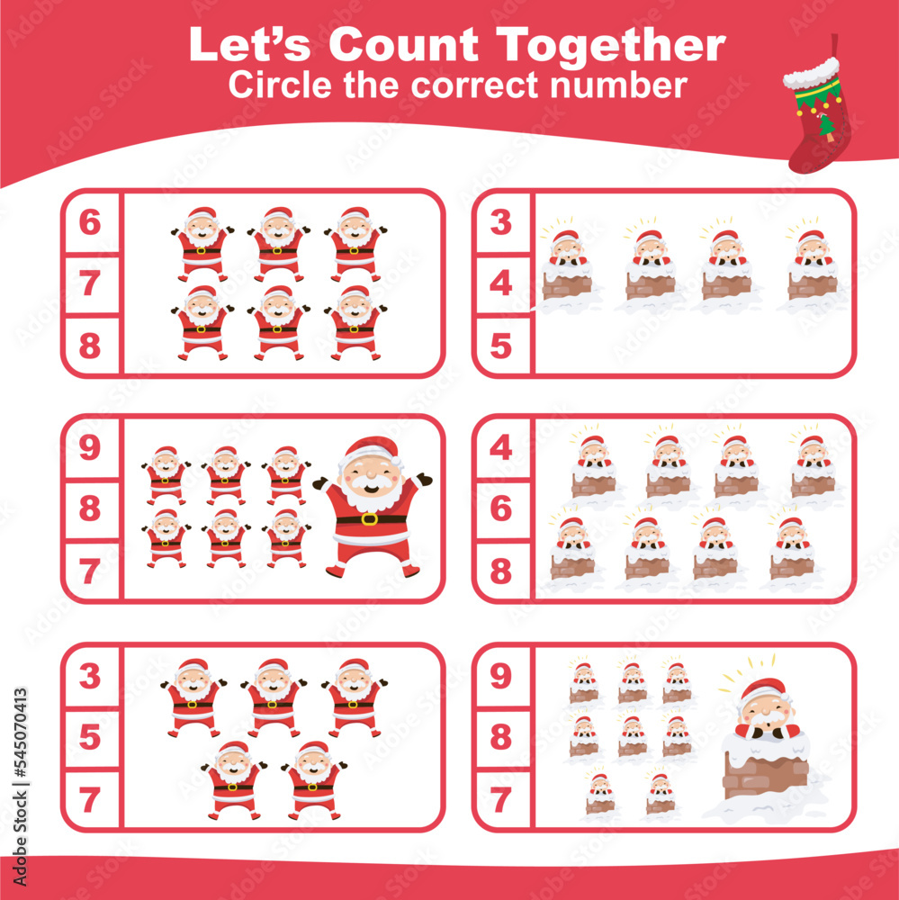 Counting game basic math with Christmas theme for kids. Let’s counting ...