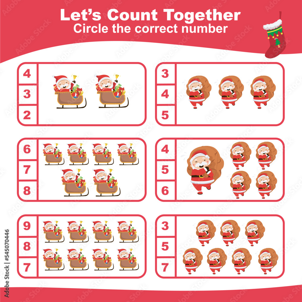 Counting game basic math with Christmas theme for kids. Let’s counting ...