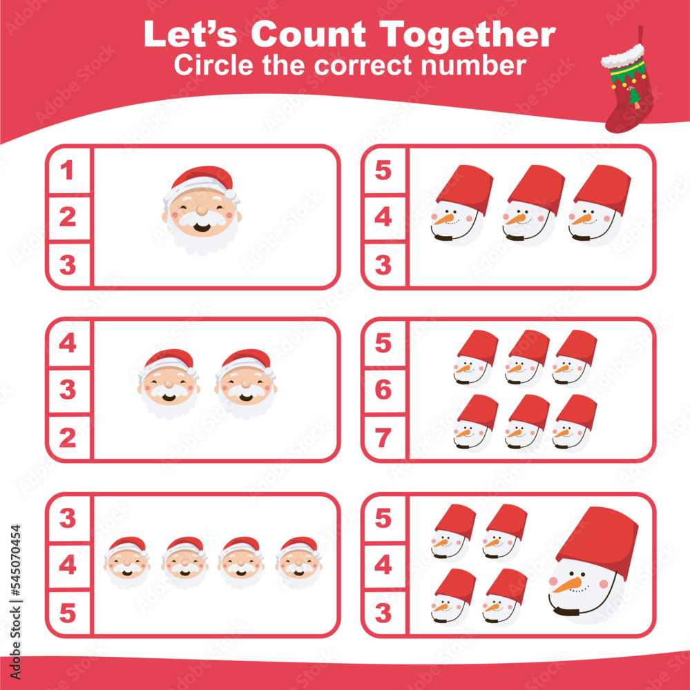 Counting game basic math with Christmas theme for kids. Let’s counting ...