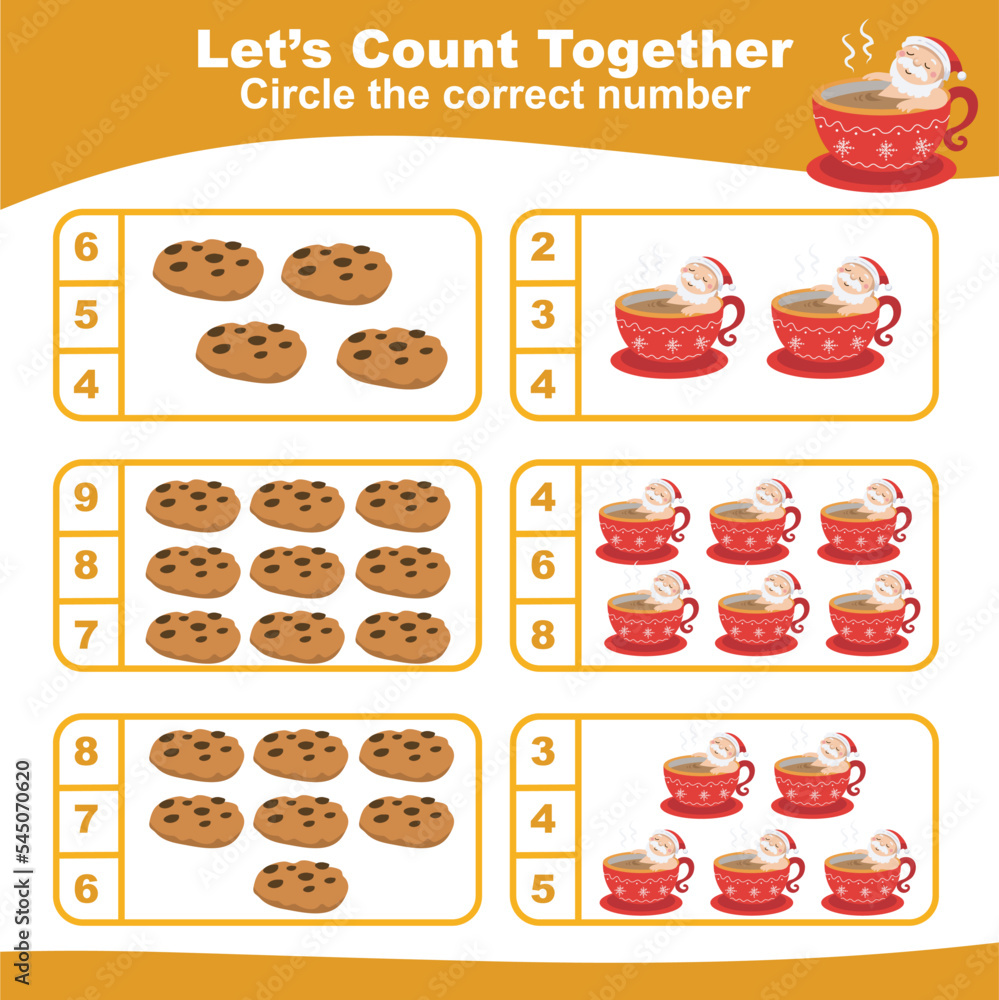 Counting game basic math with Christmas theme for kids. Let’s counting ...