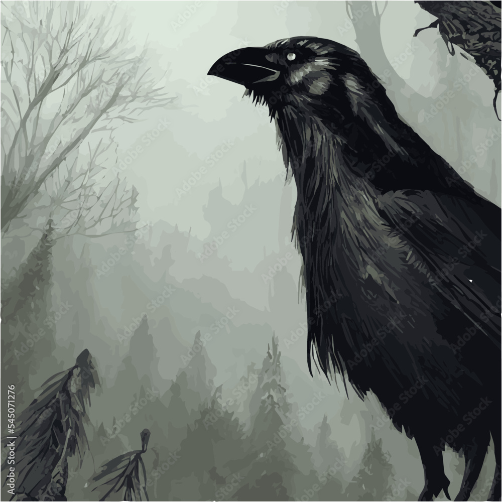portrait Mystical Dire Bird Crow, Symbol of Gothic, Halloween, fear, by ...