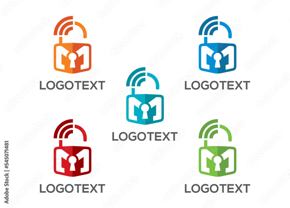 Security Padlock with M letter inside logo vector template Stock Vector ...