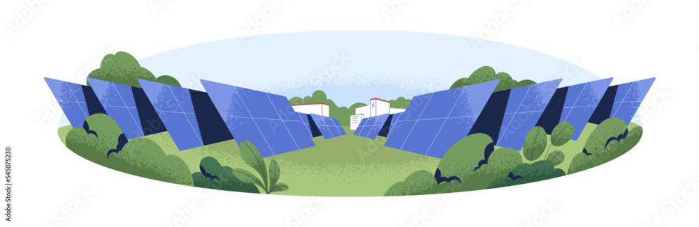 Solar panel farm for sustainable green electric energy. Alternative eco ...