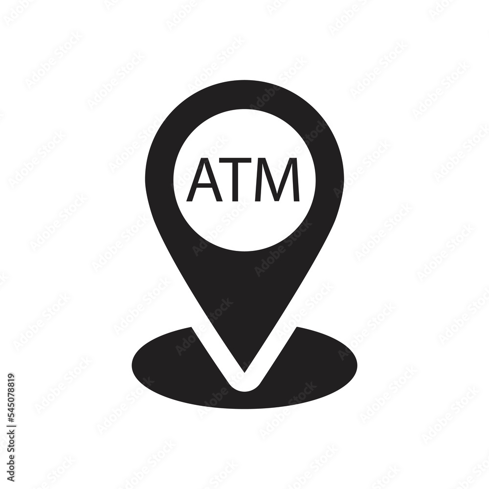 ATM location pin icon design. Location and bank card icon. GPS ATM ...