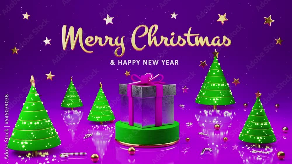 Loop animation Merry Christmas and Happy New Year with falling snow ...