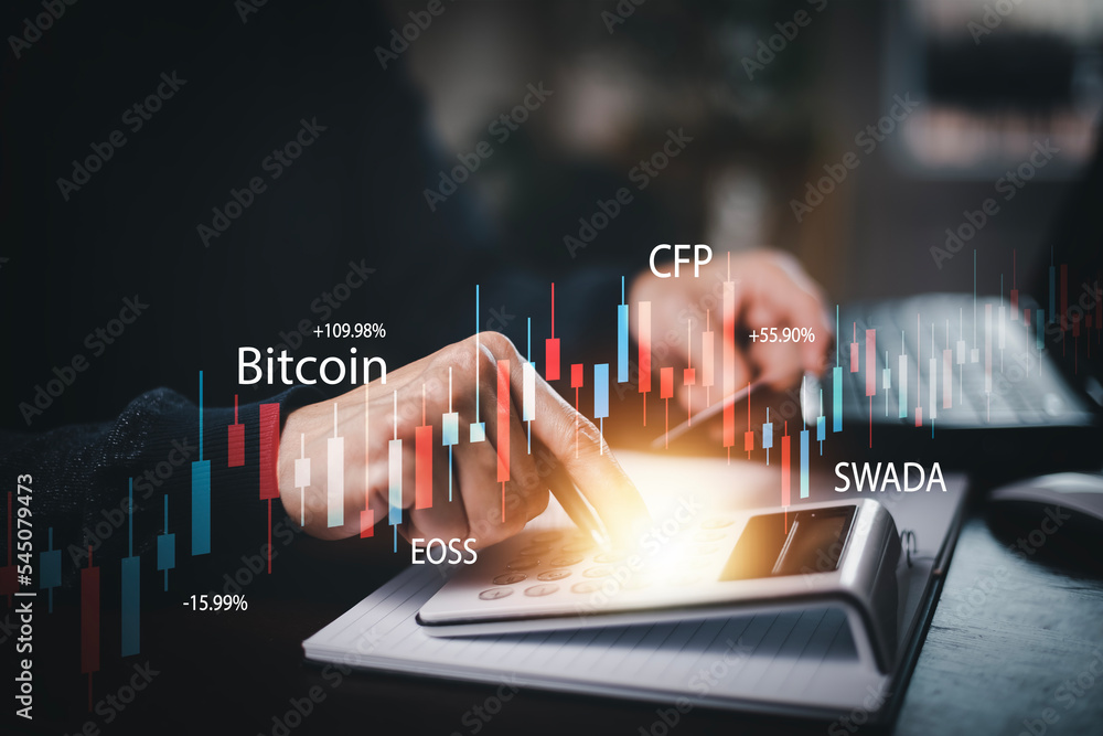 Businessman with Stock market or forex trading graph and candlestick ...