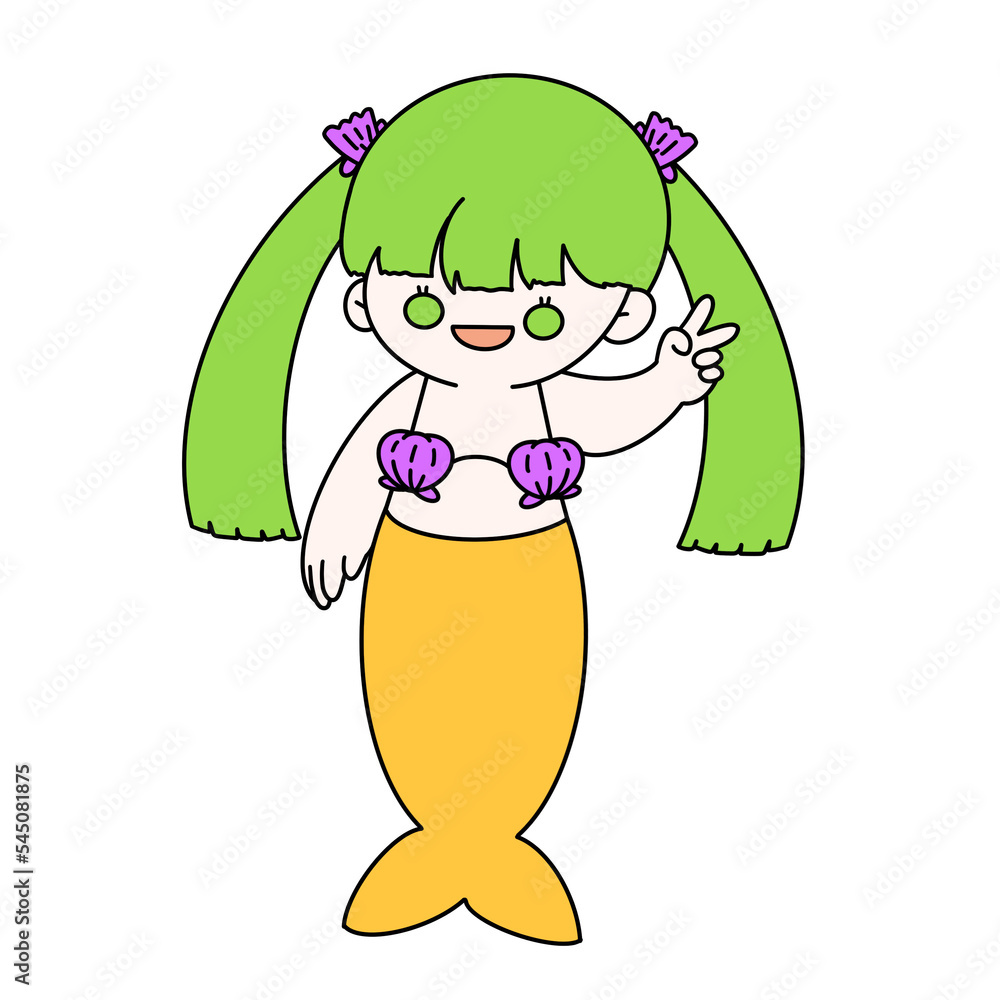Happy cute little mermaid color illustration Stock Illustration | Adobe ...