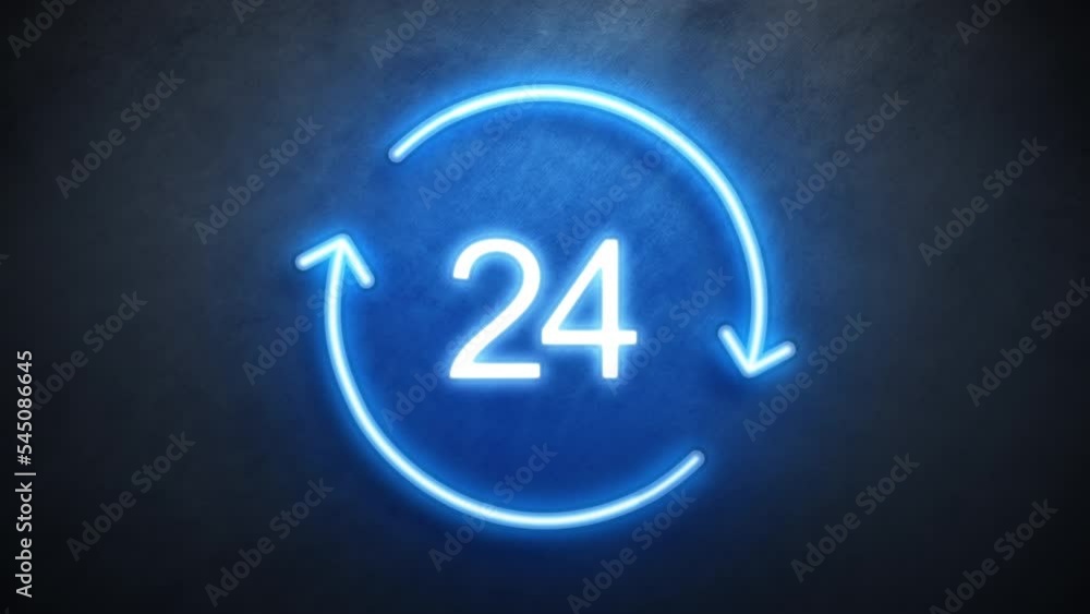 Stop watch Clock neon sign. countdown timer animation seamless. Looped ...