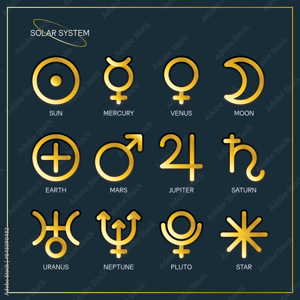 Solar system zodiac horoscope astrological thin line label linear ...
