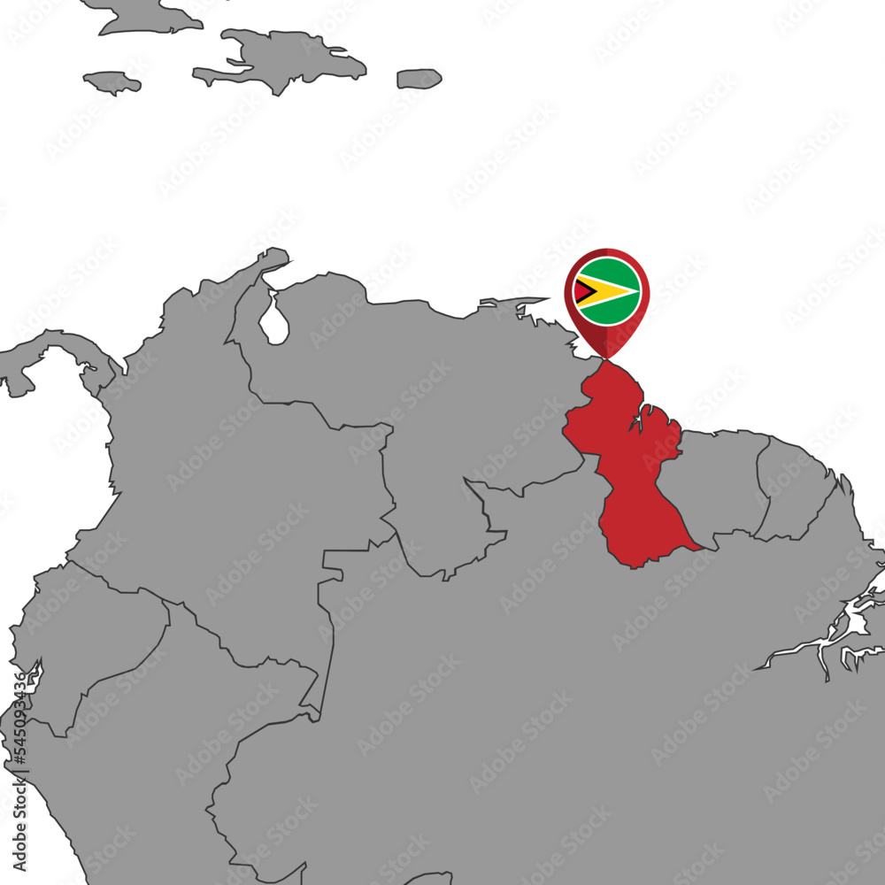 Pin map with Guyana flag on world map. Vector illustration. Stock ...