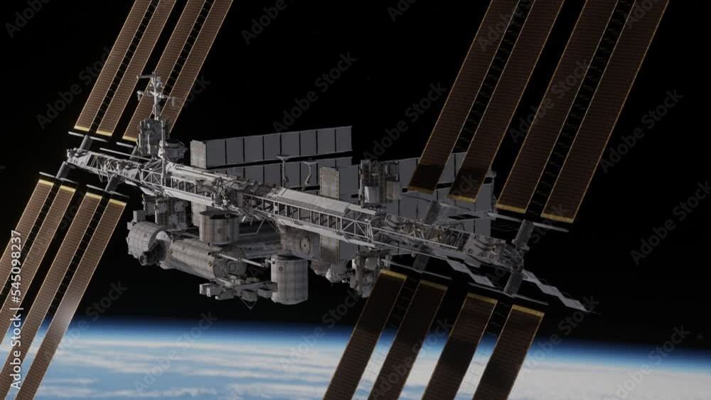 3D Animation showing the International Space Station (ISS) orbiting ...
