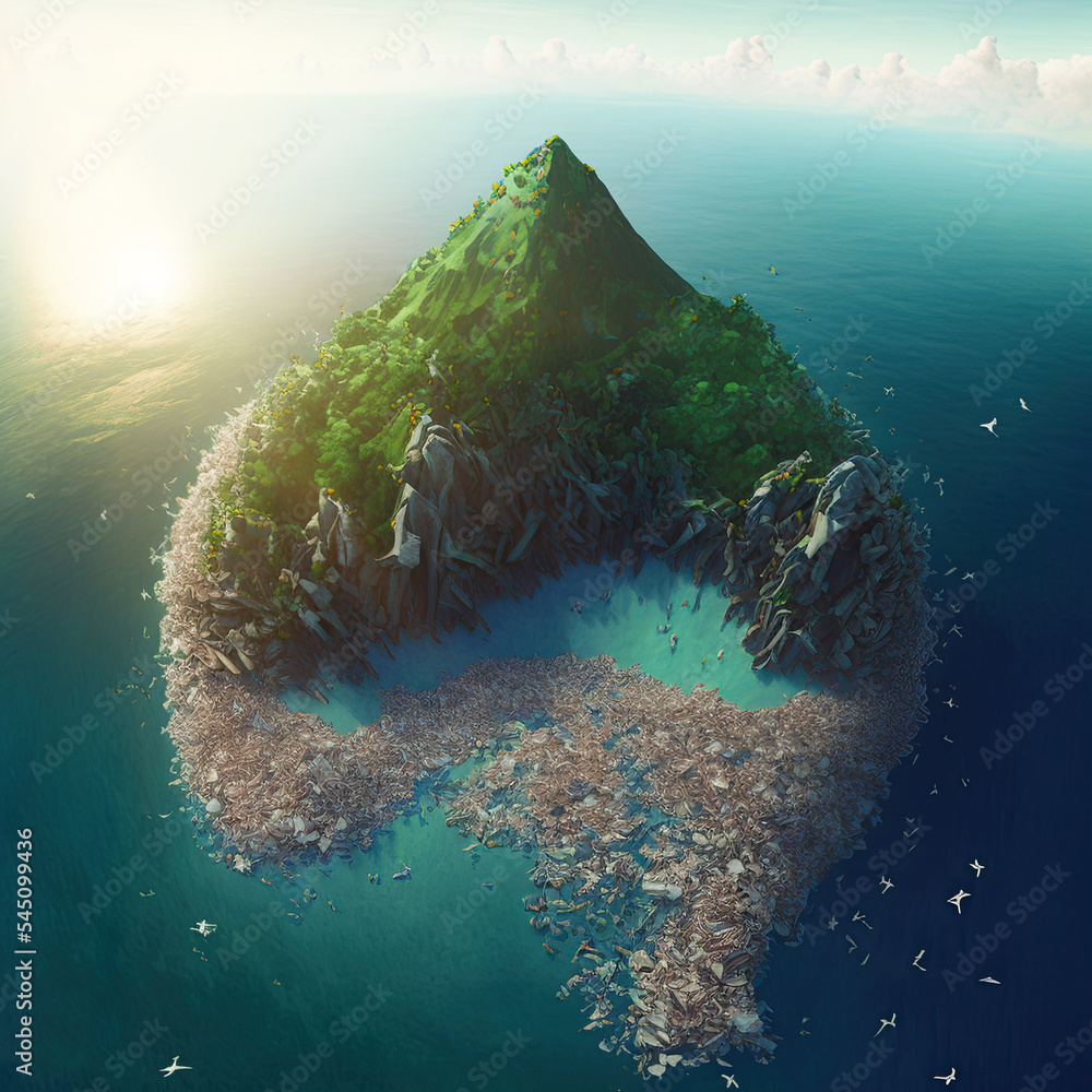 Aerial view of Plastic Island or Great Pacific Garbage Patch or Pacific ...