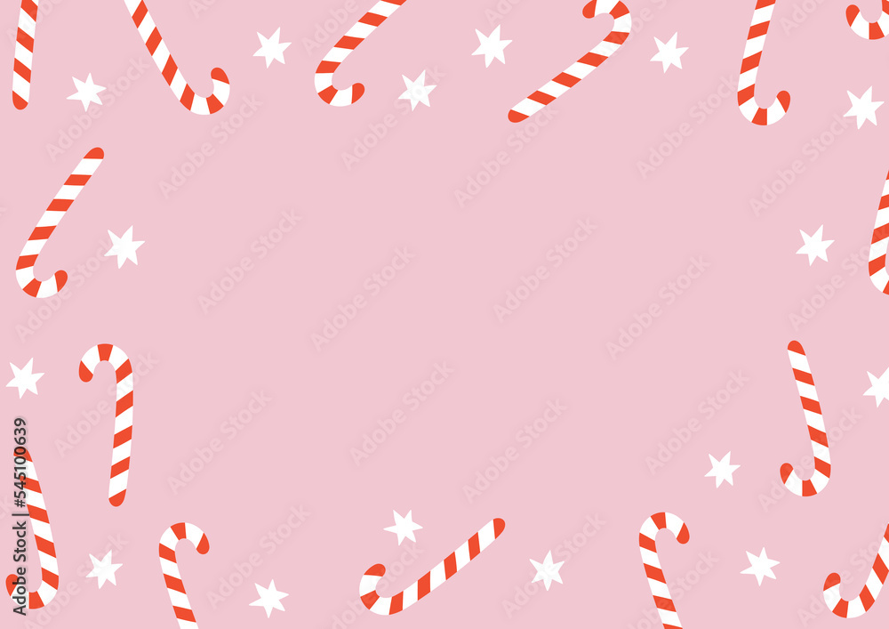 A Candy Cane Border On A Pink Background. Hand Drawn Simple ...